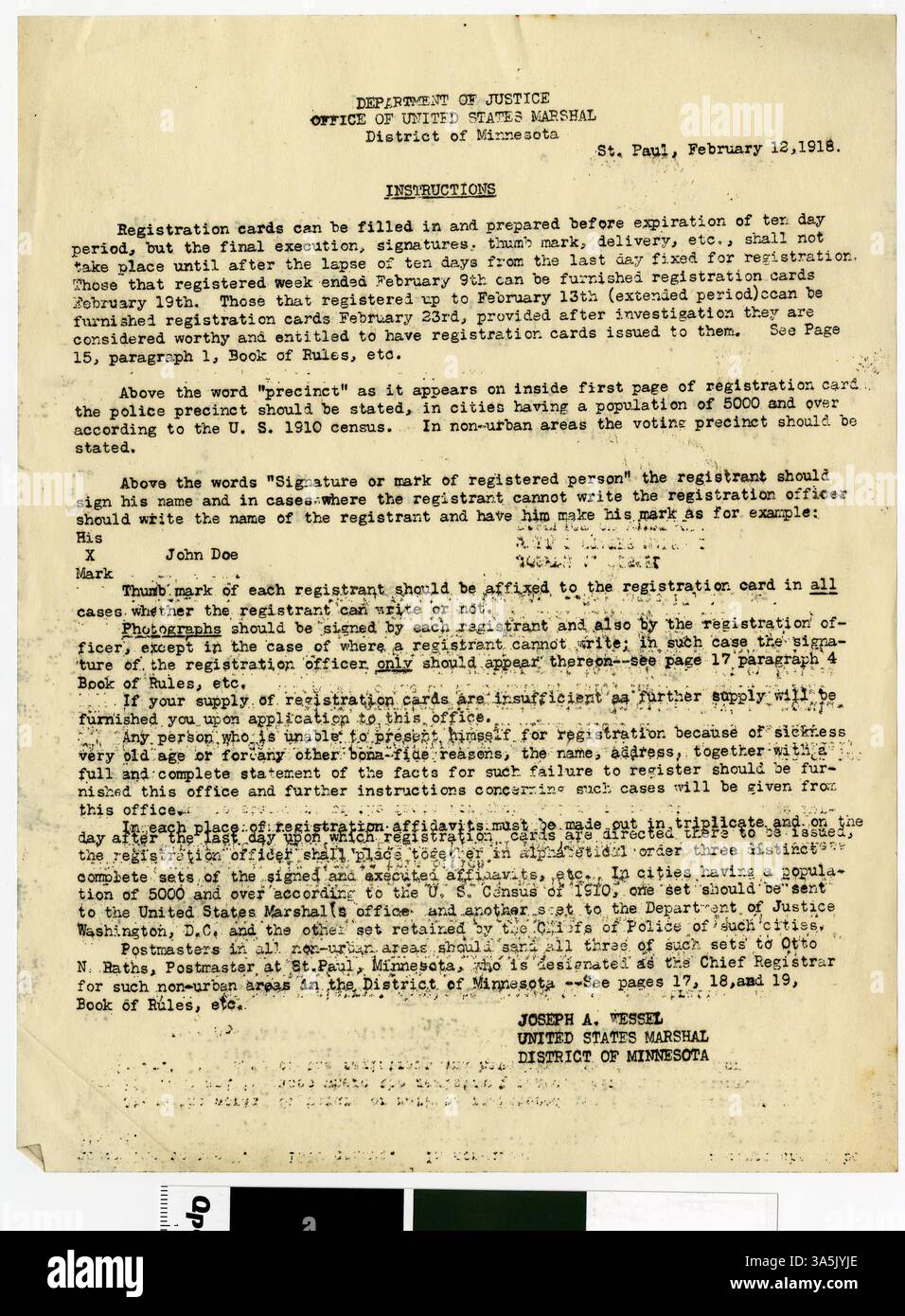 Written instructions for filling out registration cards sent by Joseph ...