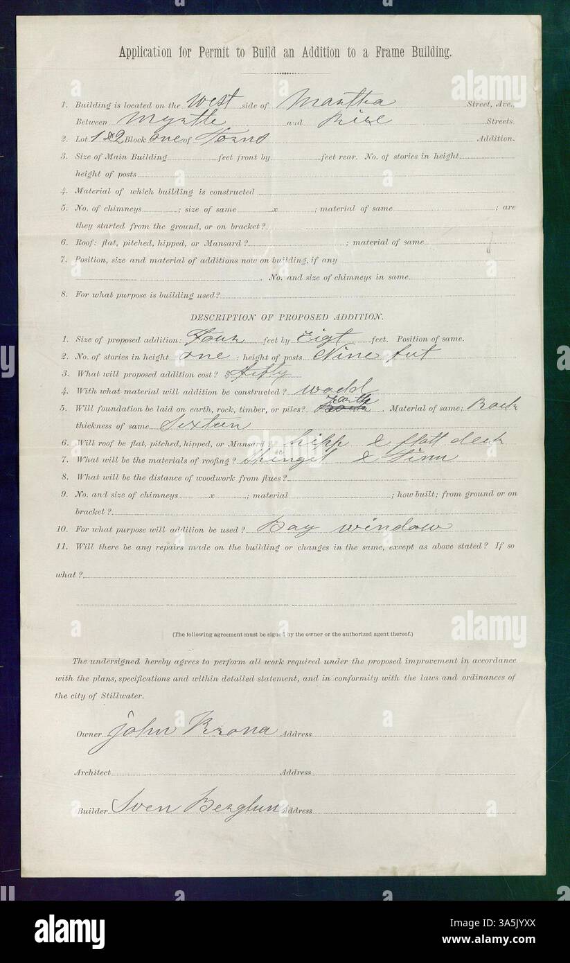 Building permit issued for an addition to a frame building located on ...