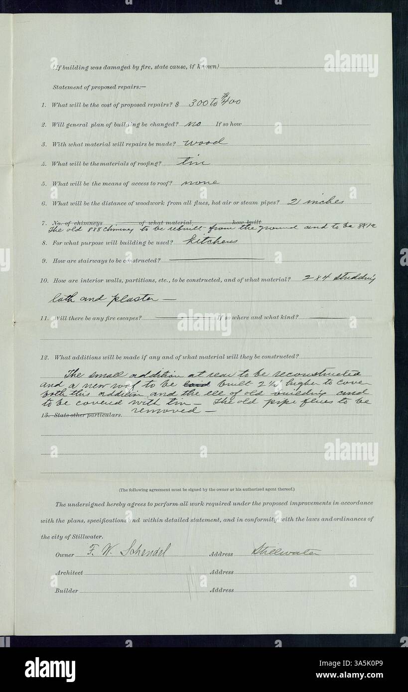 Permit for repairs issued for a building in Stillwater, Minnesota ...