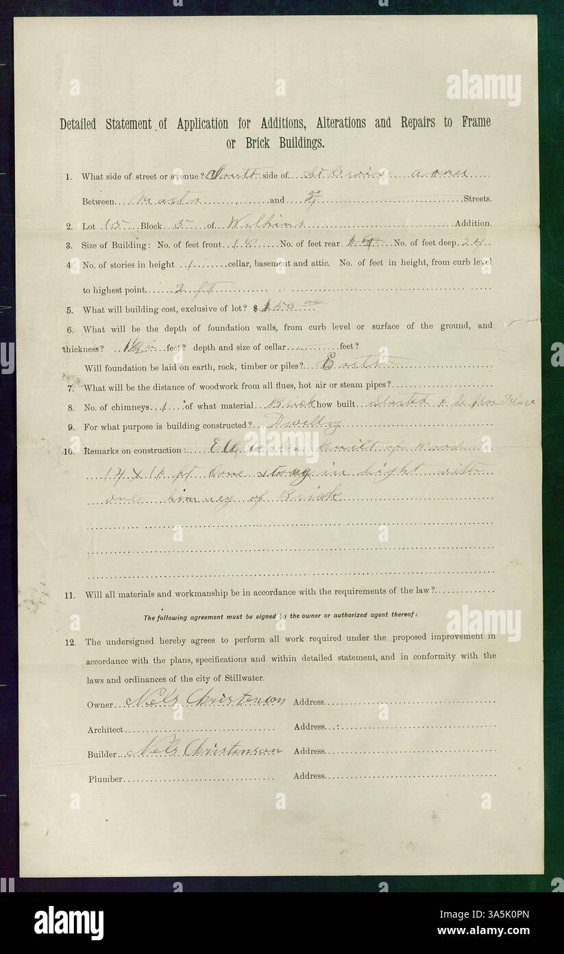 This application for additions, alterations, and repairs to a frame or ...