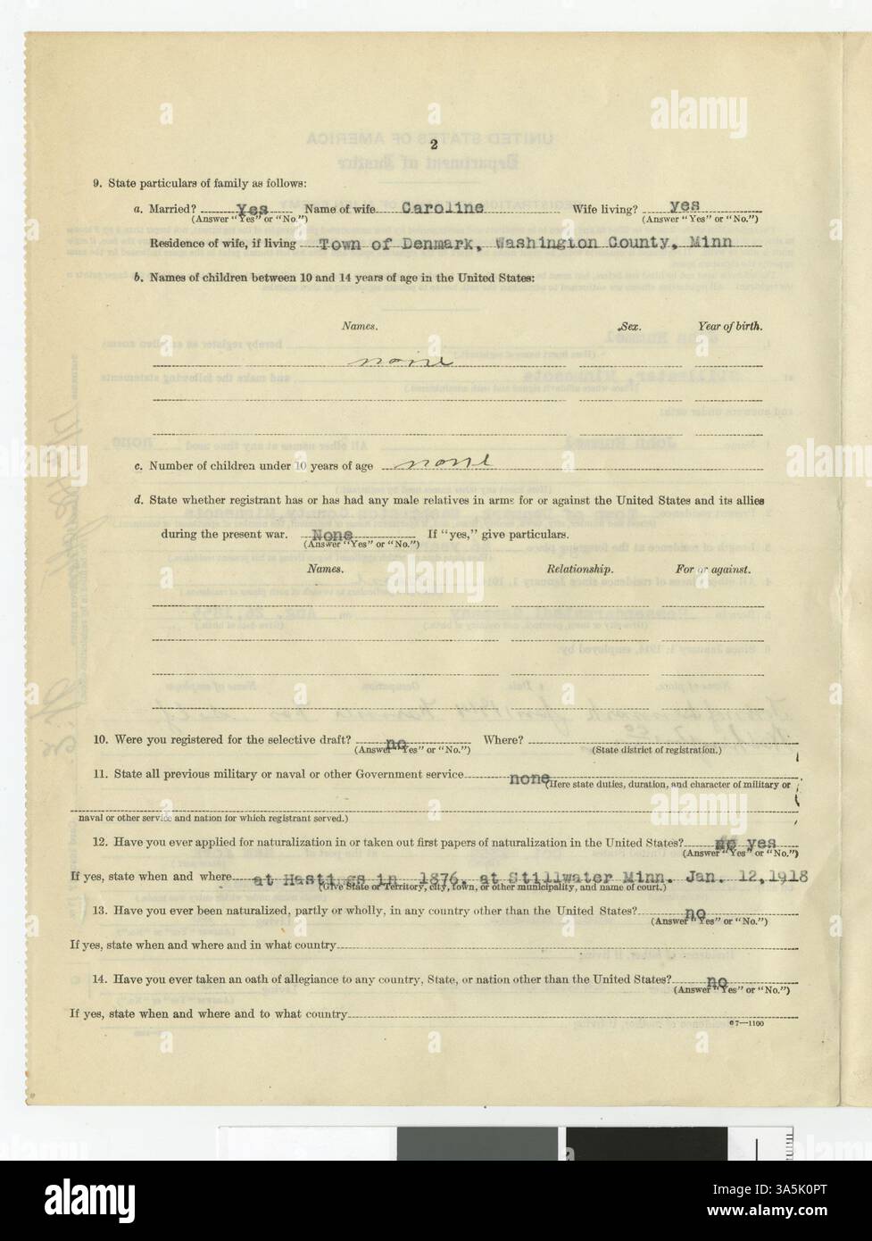 Registration affidavit of John Hummel, identified as an alien enemy ...