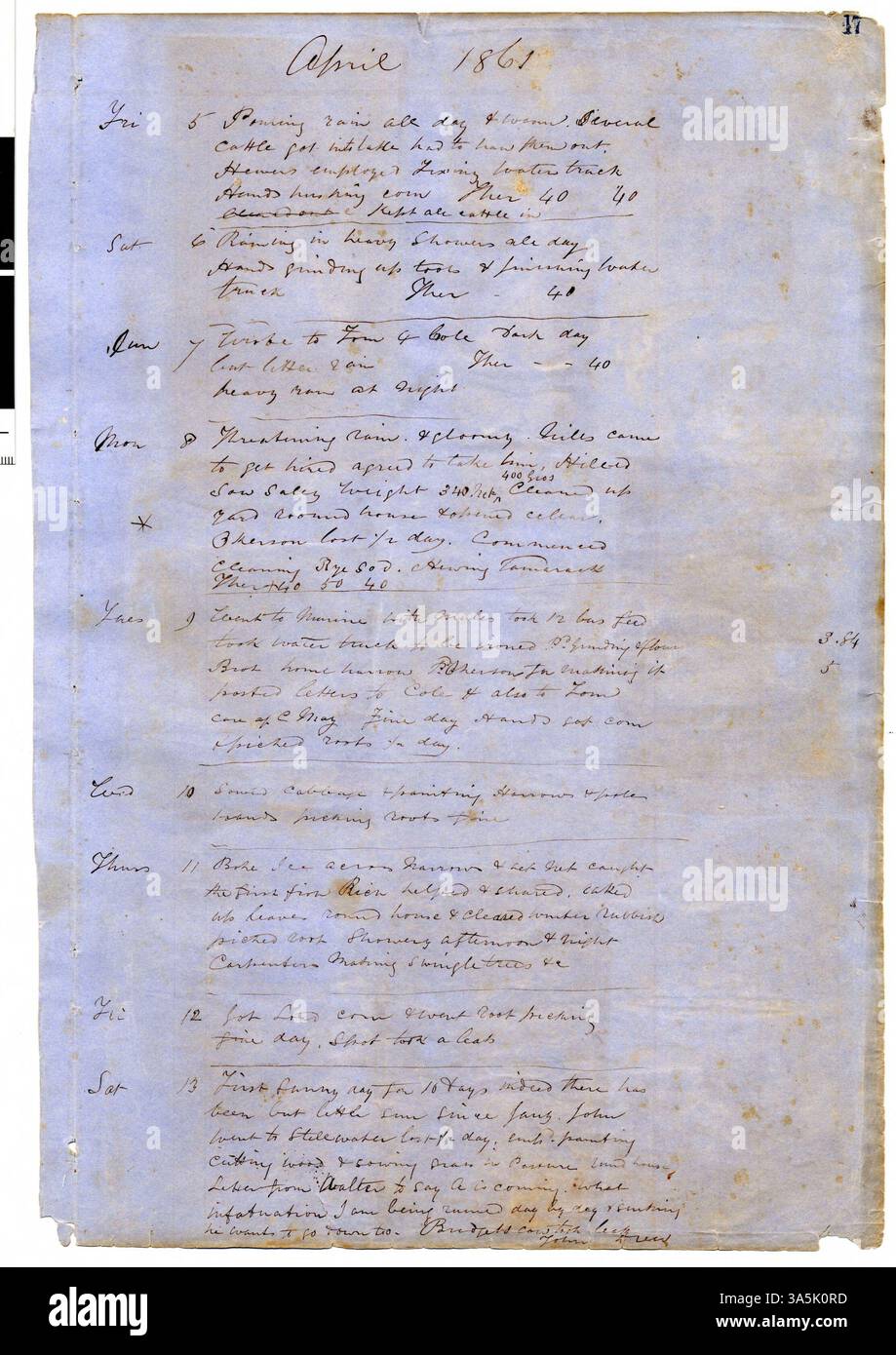 Morgan May’s journal from 1861 to 1871 is a detailed account of farm ...