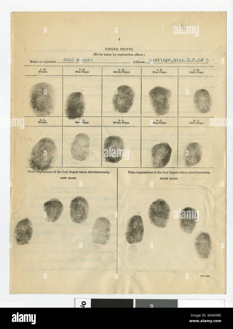 Registration affidavit of John Hummel, identified as an alien enemy ...