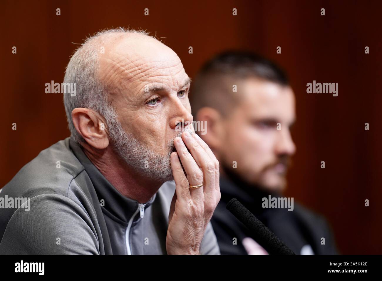 Latvia’s head coach Paolo Nicolato during the press conference at ...