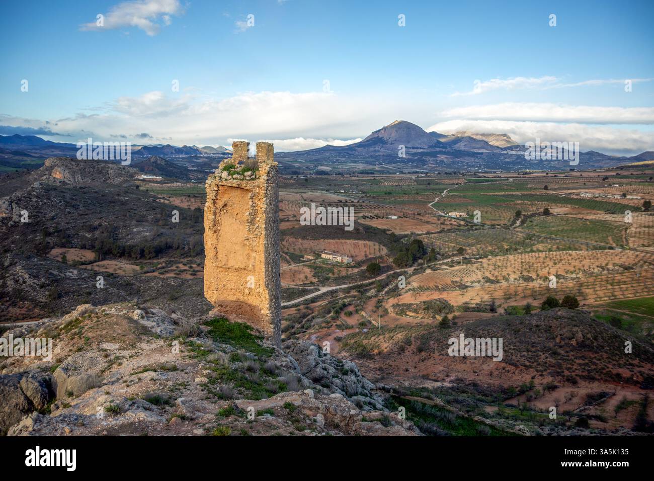 Detail of one of the ruined towers of the medieval Xiquena Castle atop ...