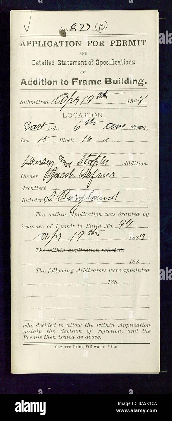 Building permit issued for an addition to a frame building in ...