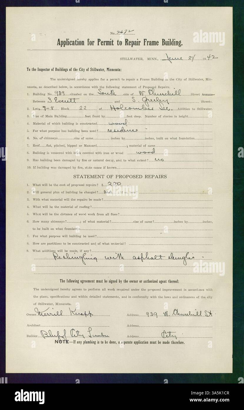 Building permit issued for repairs to a frame building in Stillwater ...