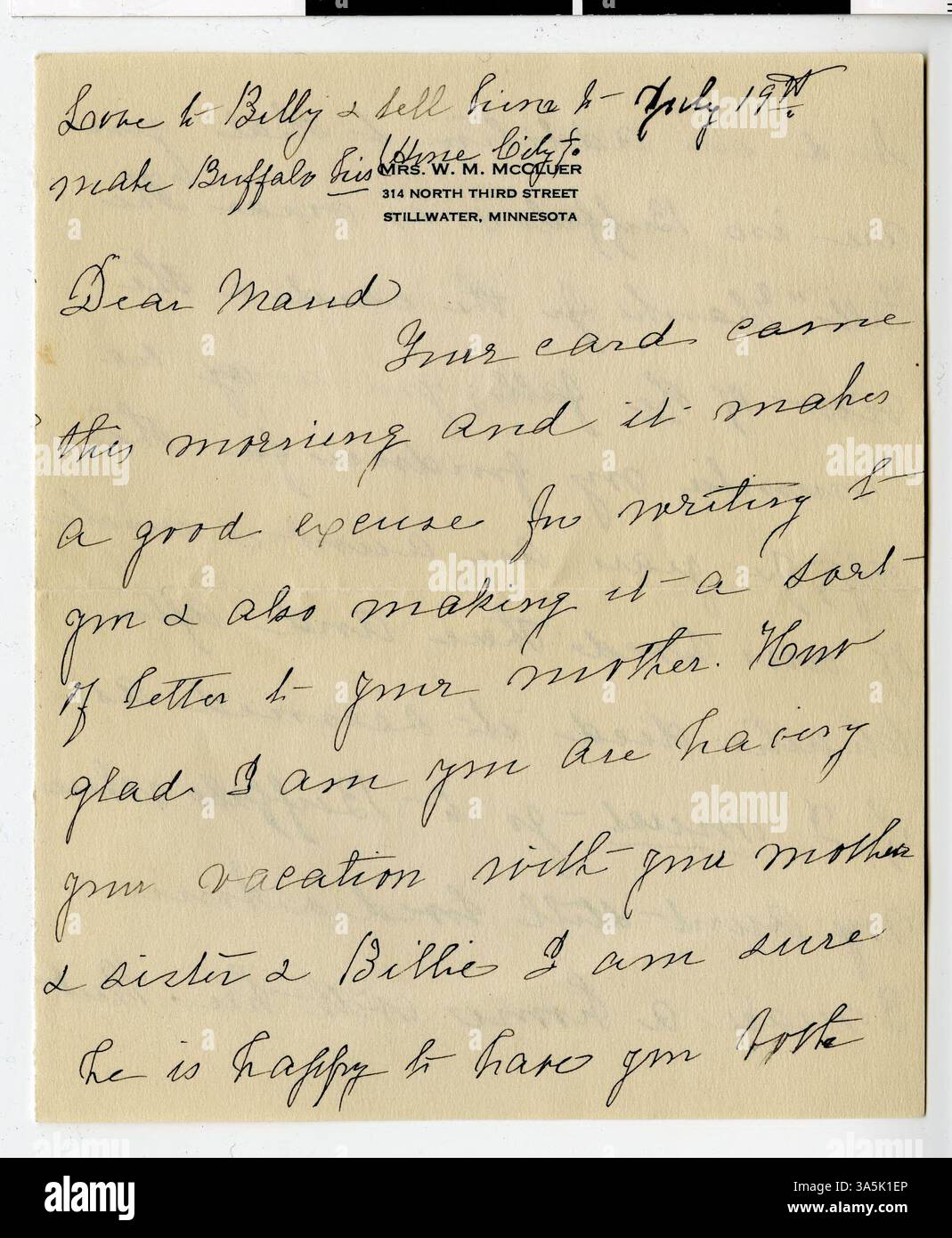 Handwritten 8 page letter from helen nellie mccluer of stillwate hi-res ...