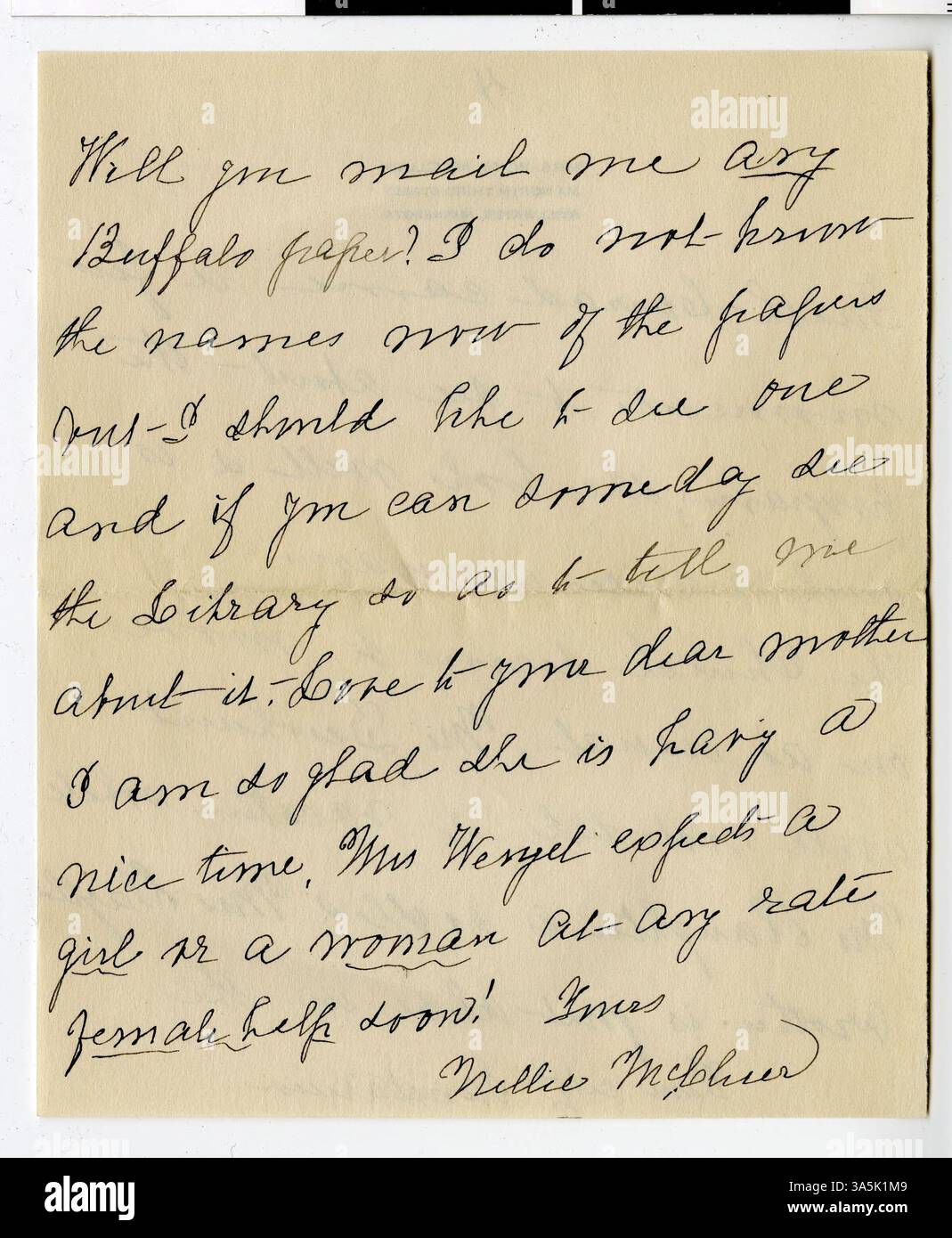 Personal handwritten letter from Nellie McCluer to Maud Conrad, written in Stillwater, Minnesota ...
