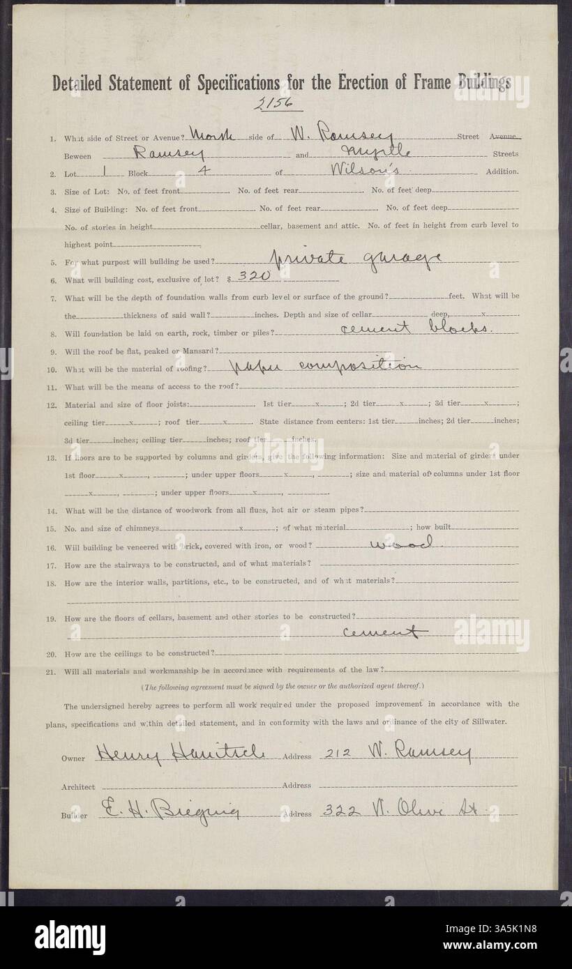 Building permit for a new frame building submitted in October 1926 for ...
