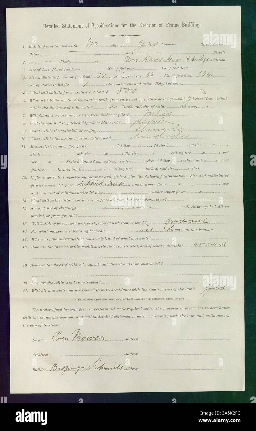 This document from October 15, 1890, details the building permit ...