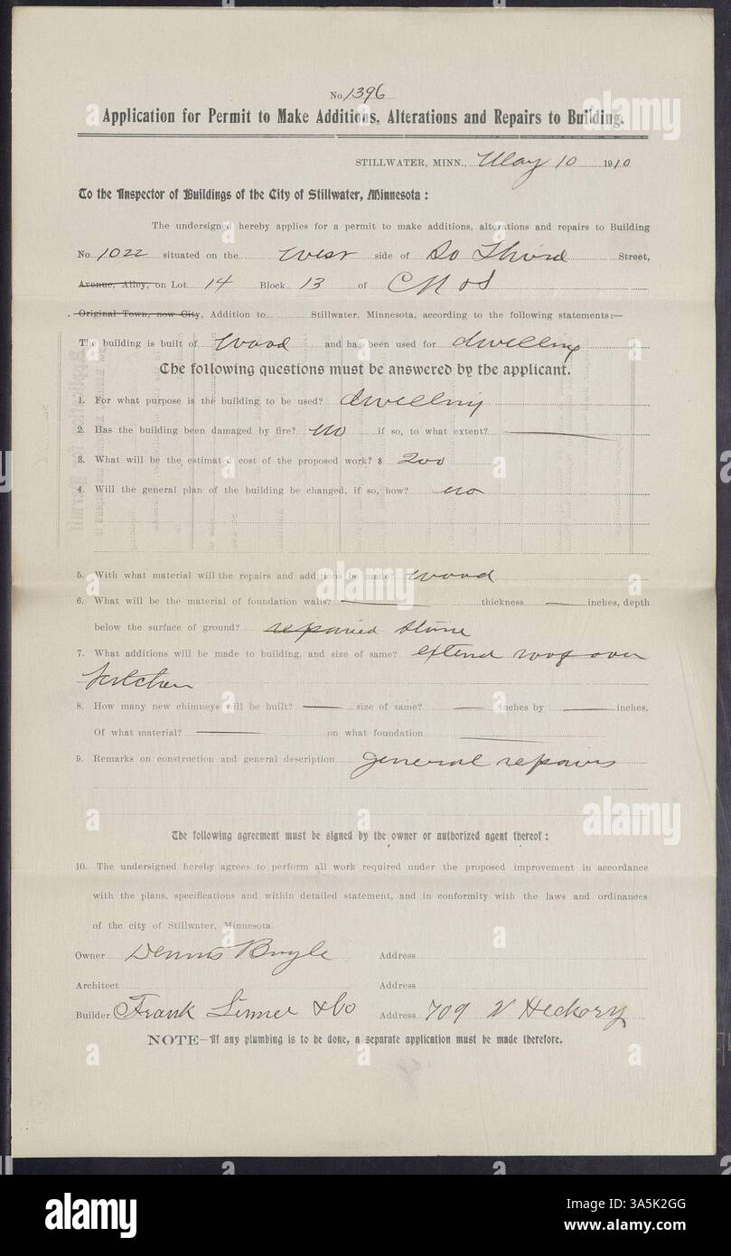 This permit, granted on May 10, 1910, authorized additions, alterations ...