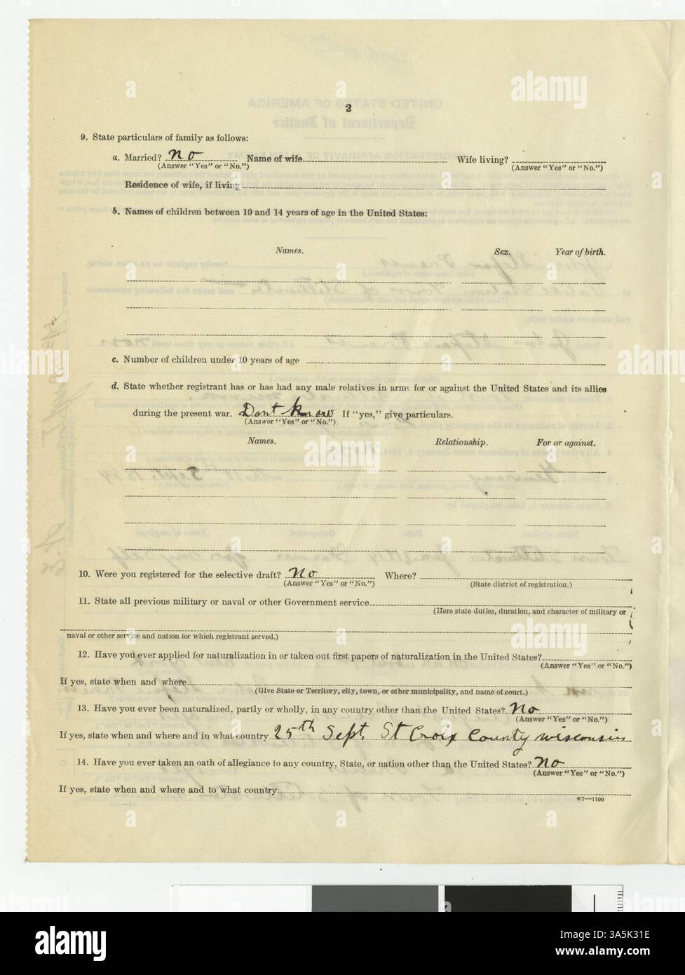 This document is the Registration Affidavit of Alien Enemy John Stefan ...