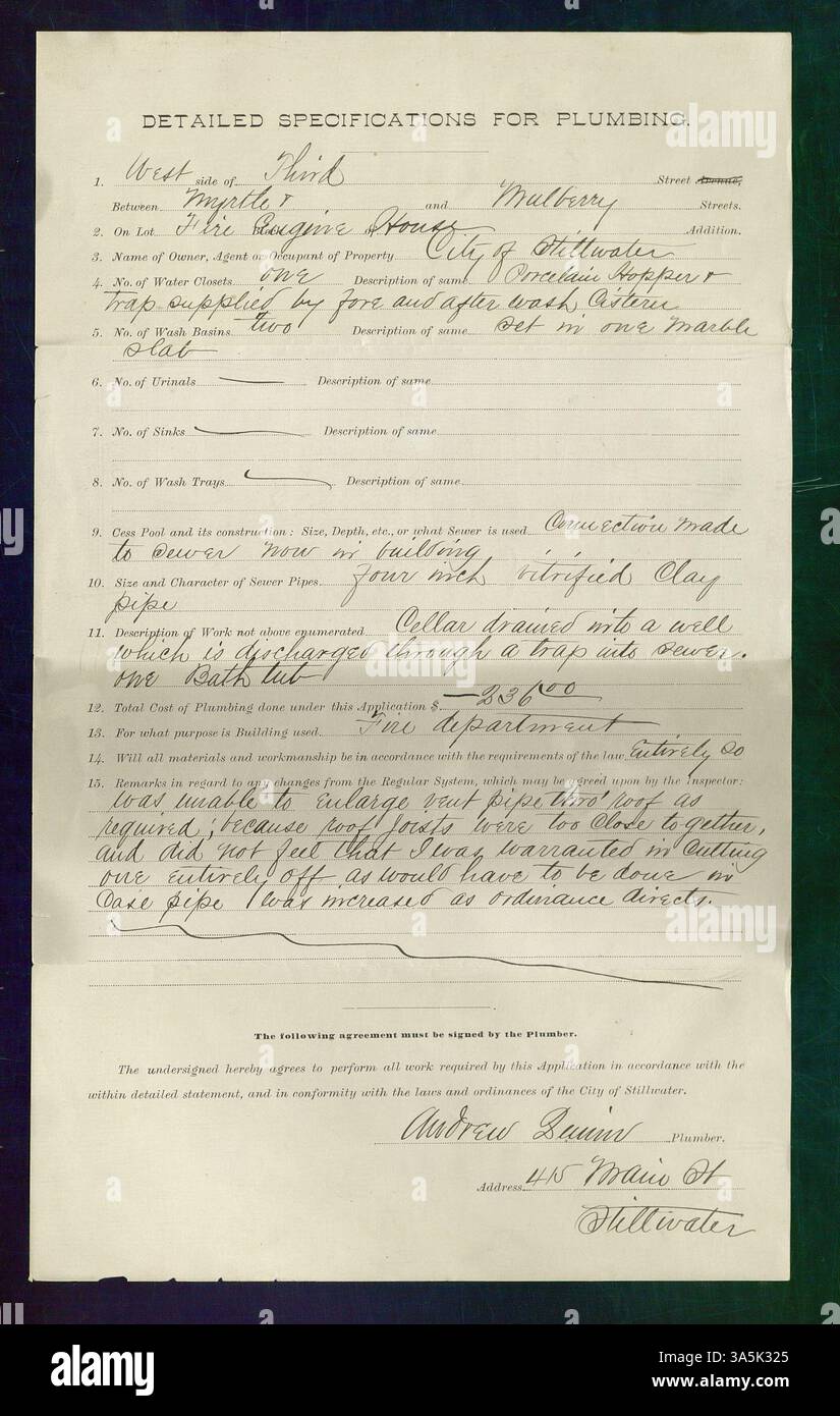 This building permit, issued on March 29, 1888, authorizes plumbing ...