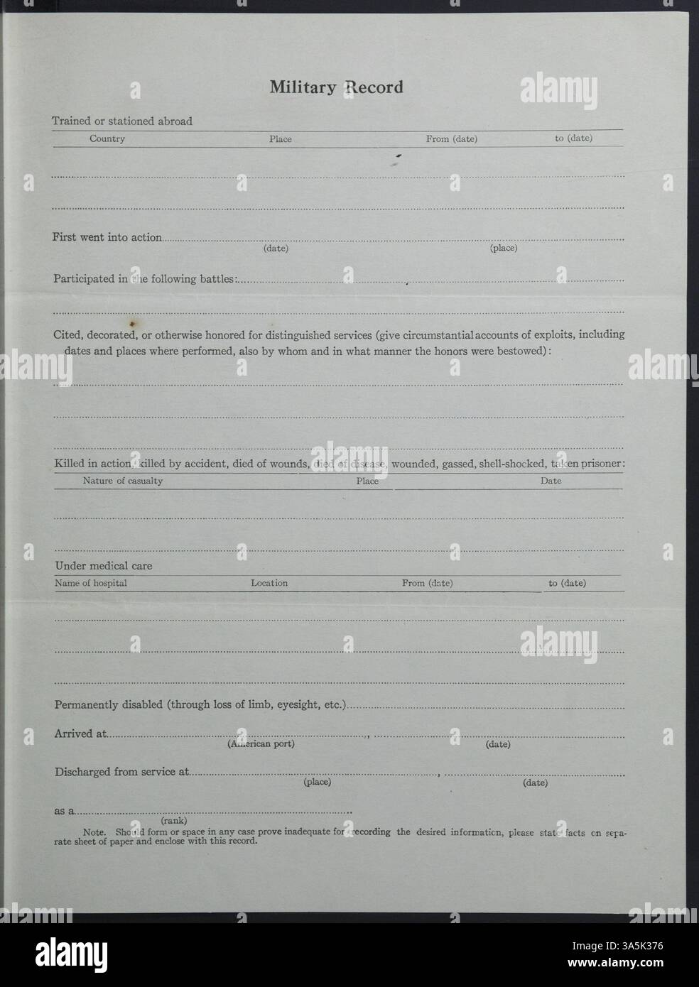 The State of Minnesota used this blank form to document essential ...