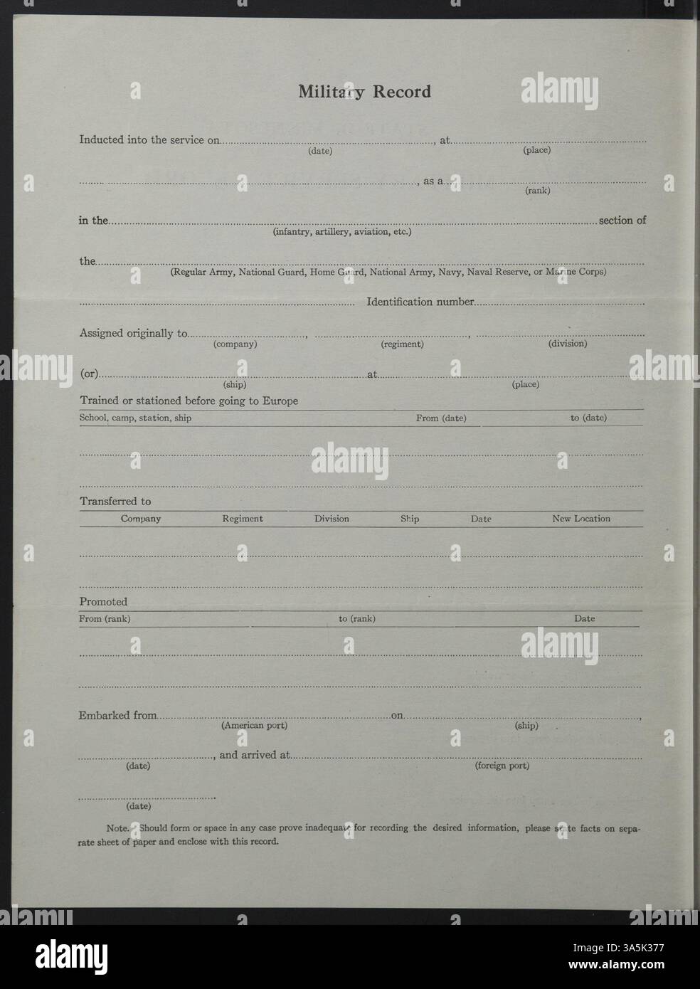 This blank form was used to collect data from World War I veterans for ...