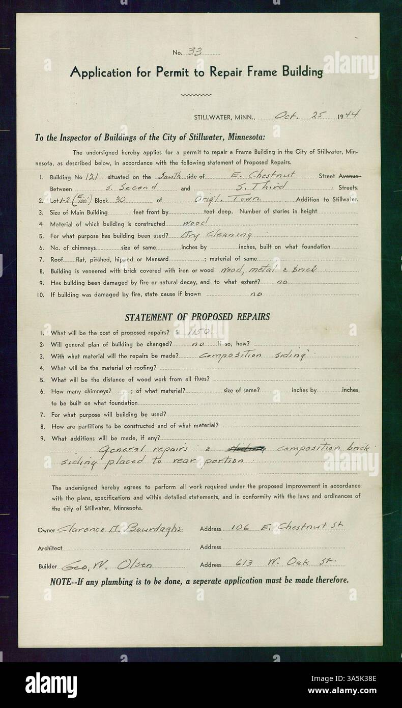 This building permit, issued by the Stillwater Public Library, details ...