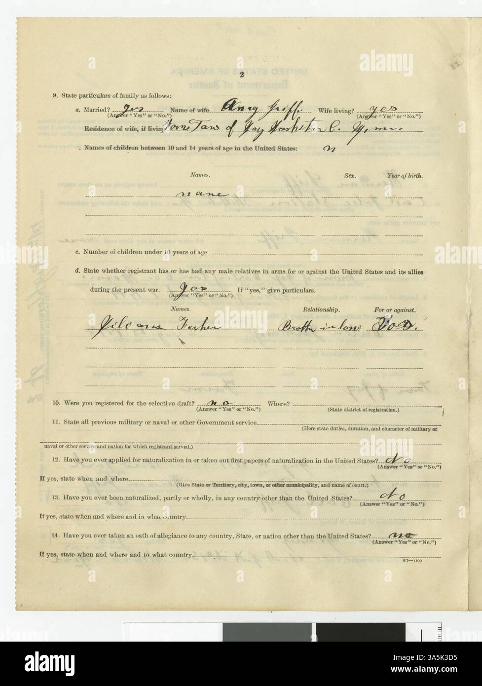 Herman Griff's alien enemy registration affidavit filed in Stillwater ...