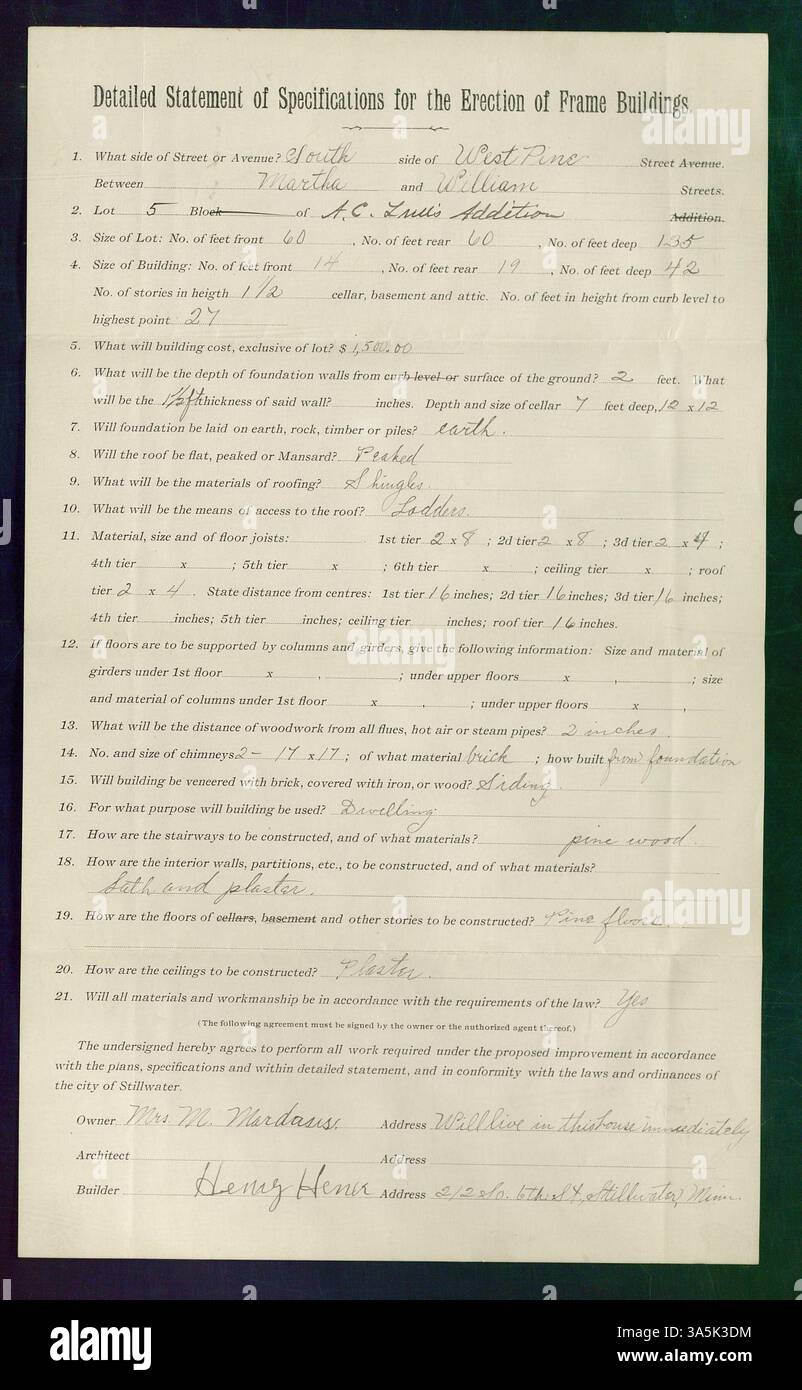 Building permit granted for a new frame structure on Prince Street, Lot ...