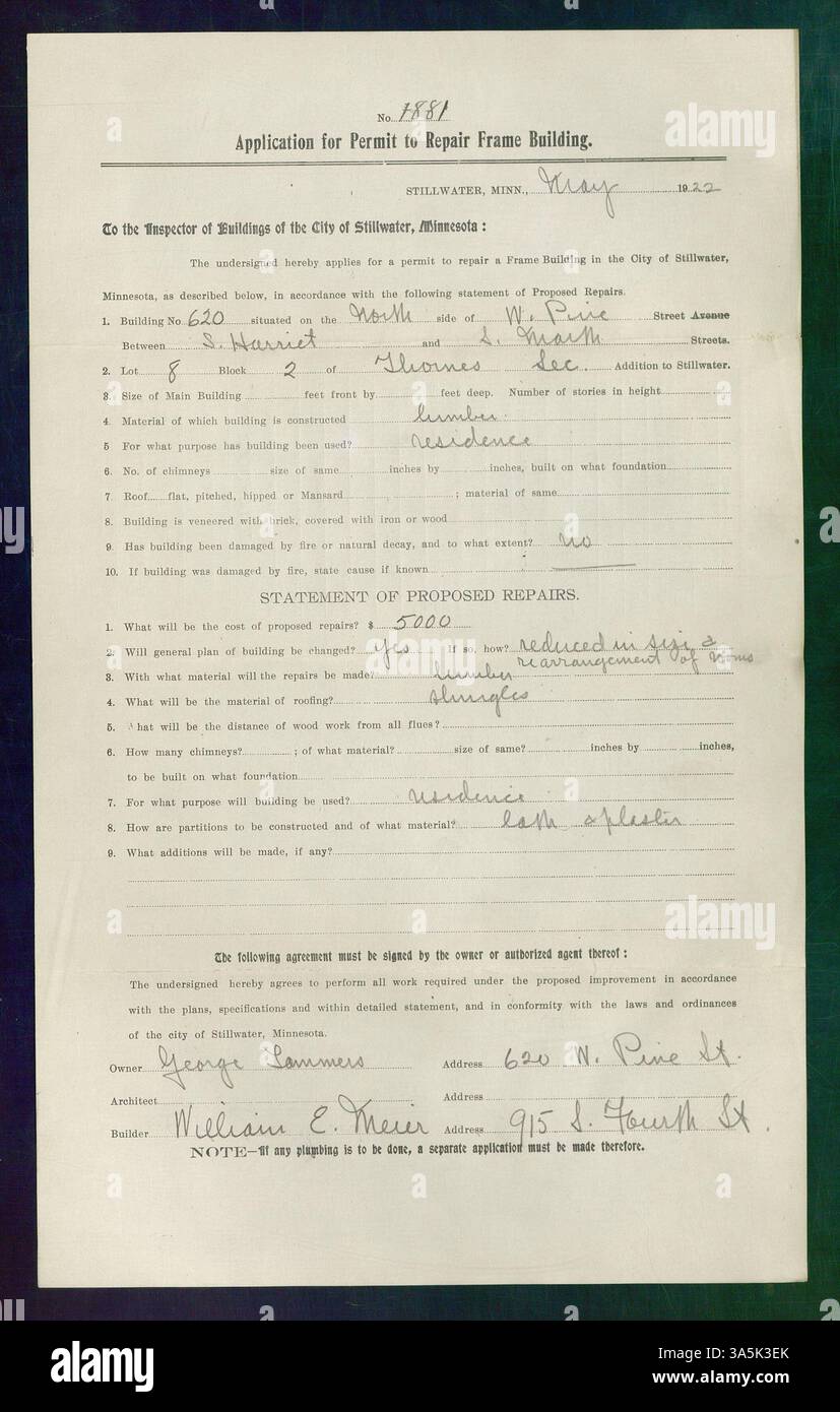 Building permit issued for repairs to a frame building in Stillwater ...