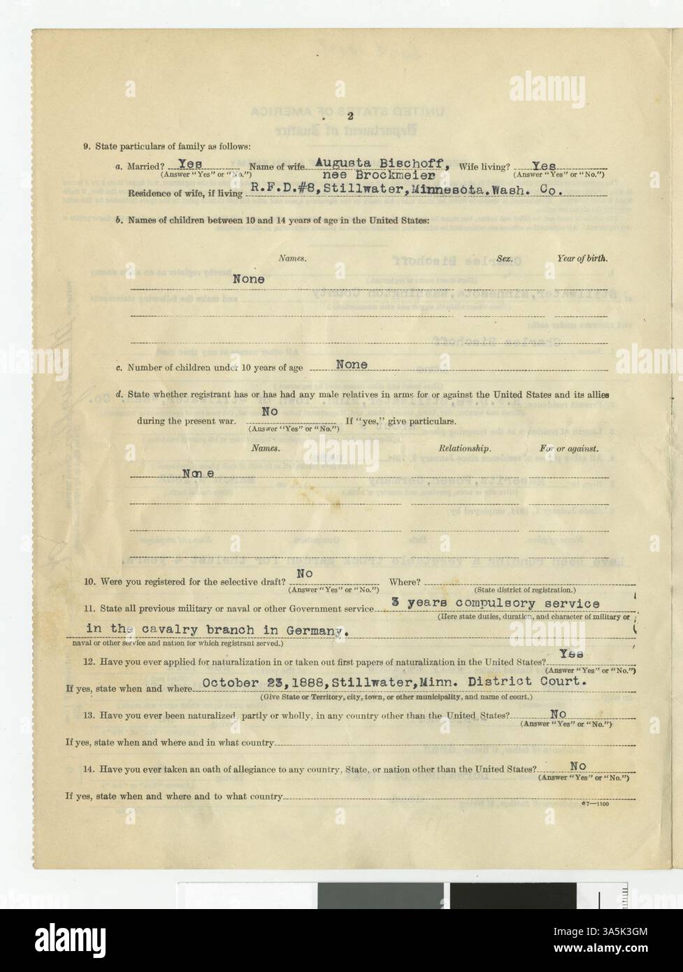 Registration affidavit for Charles Bischoff, an alien enemy, sworn on ...