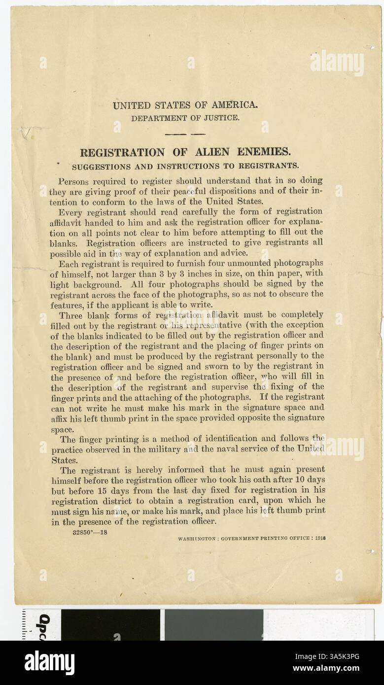 A 1918 document providing instructions to registrants regarding the ...
