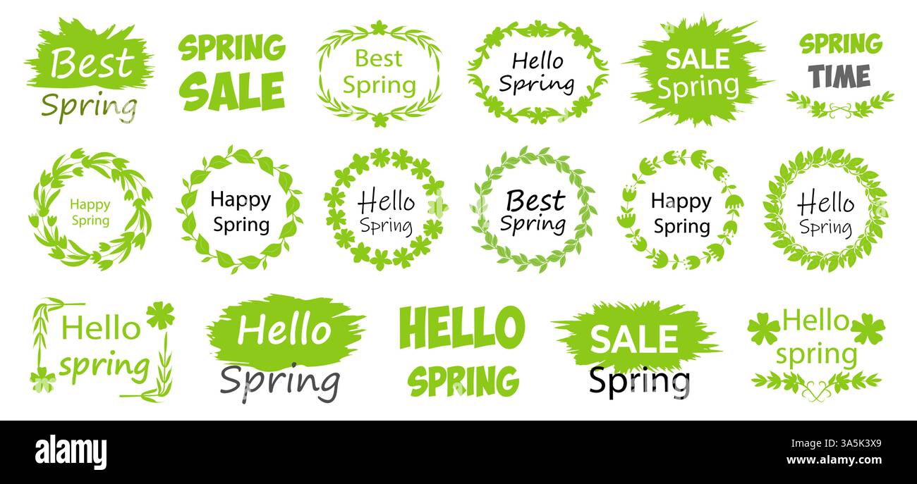 Spring-themed designs with greetings and sale announcements in various ...