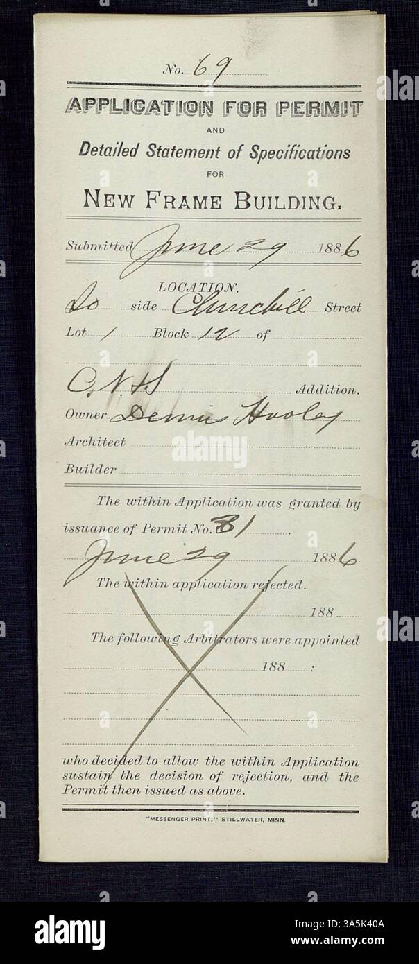 Permit granted for the construction of a new frame building located on ...