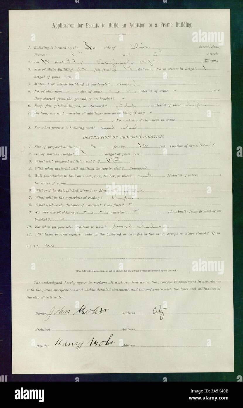 Building permit issued for an addition to a frame building on the south ...