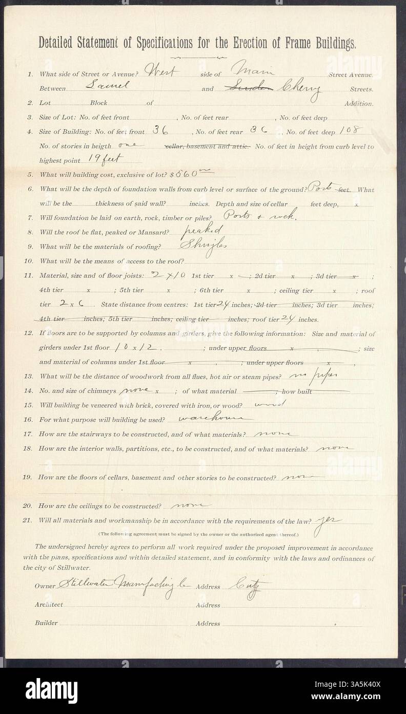 A building permit for a new frame building on the west side of Main ...