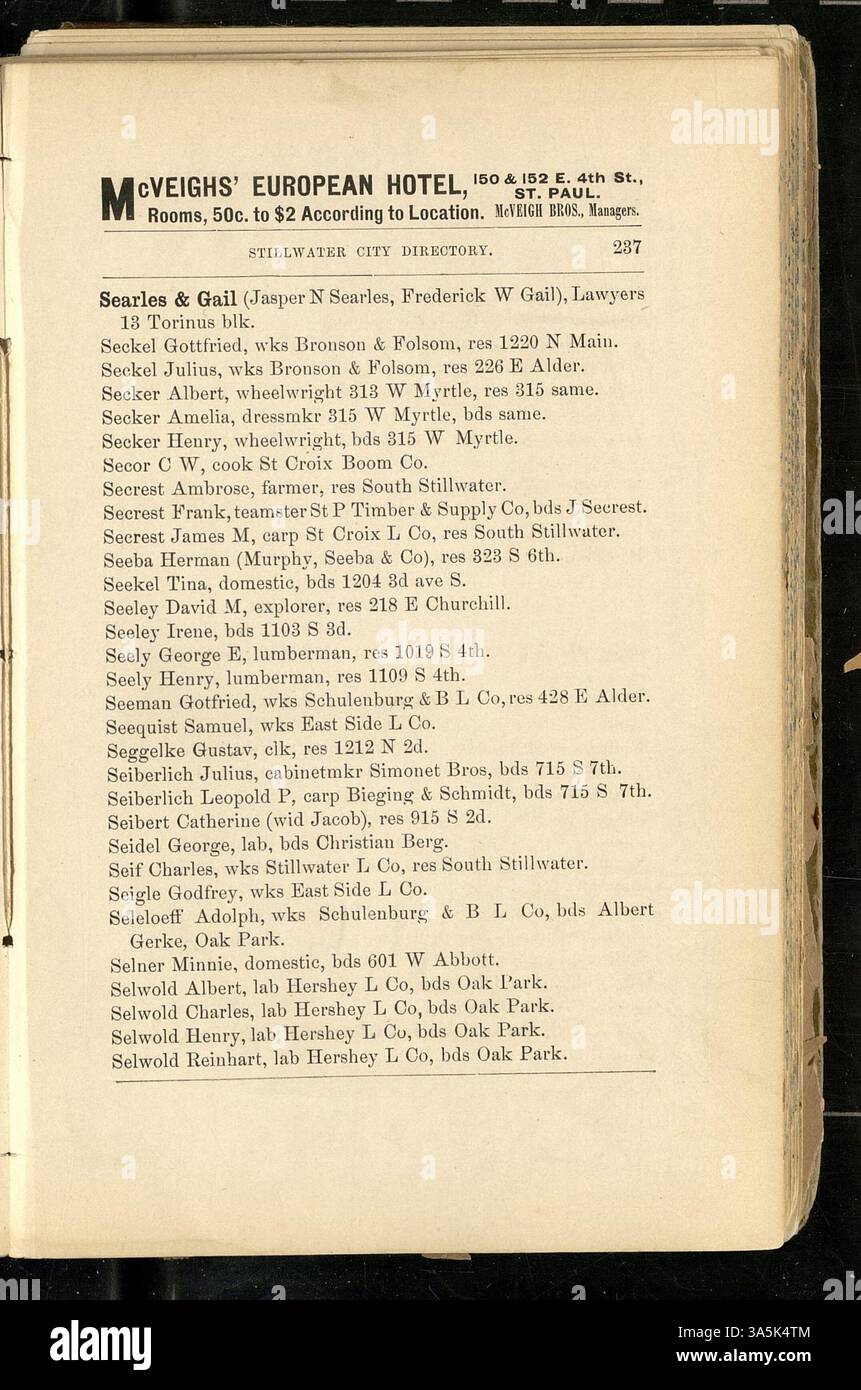 This 1890-91 Stillwater City Directory features an alphabetical list of ...