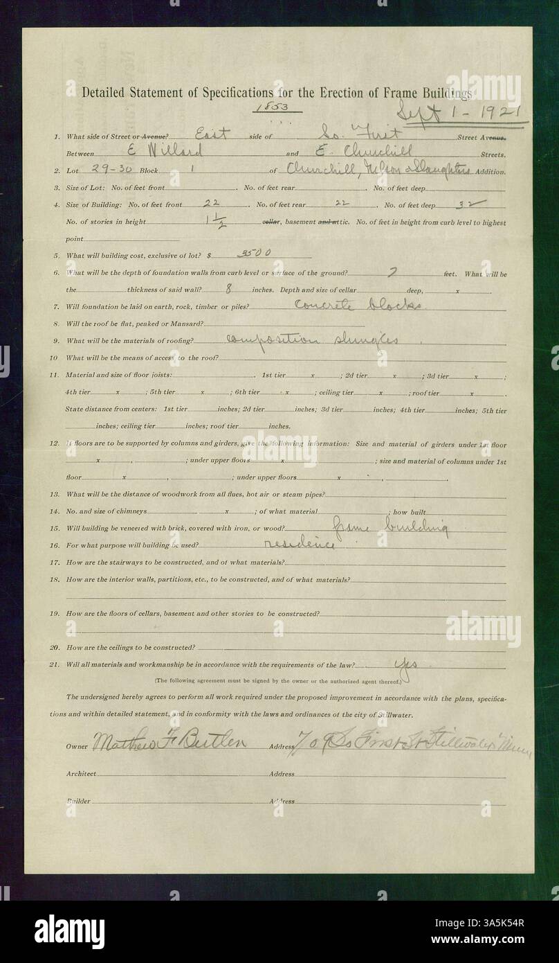 A building permit for a new frame building located at South First ...