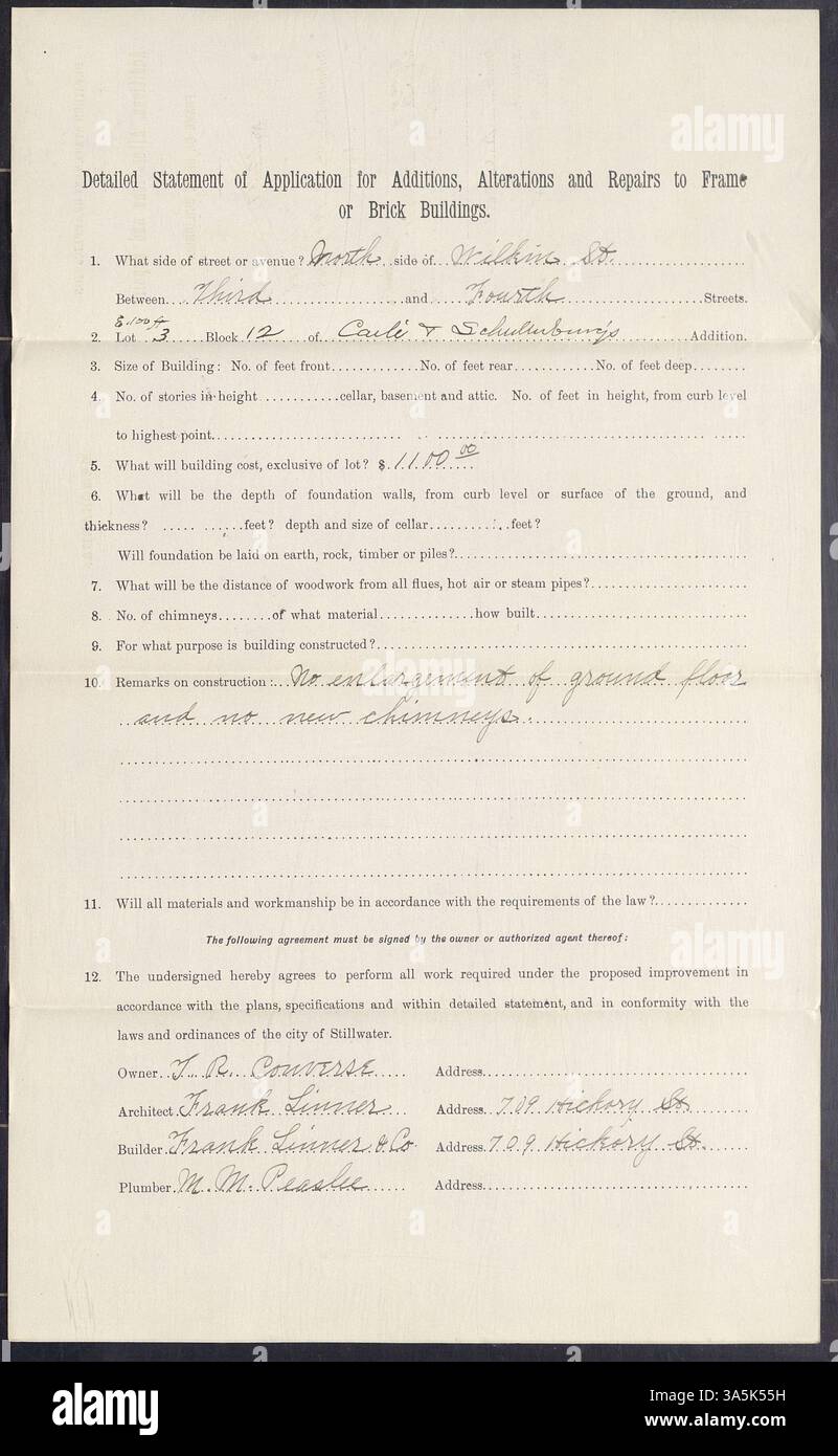 A building permit for additions, alterations, and repairs to a frame or ...