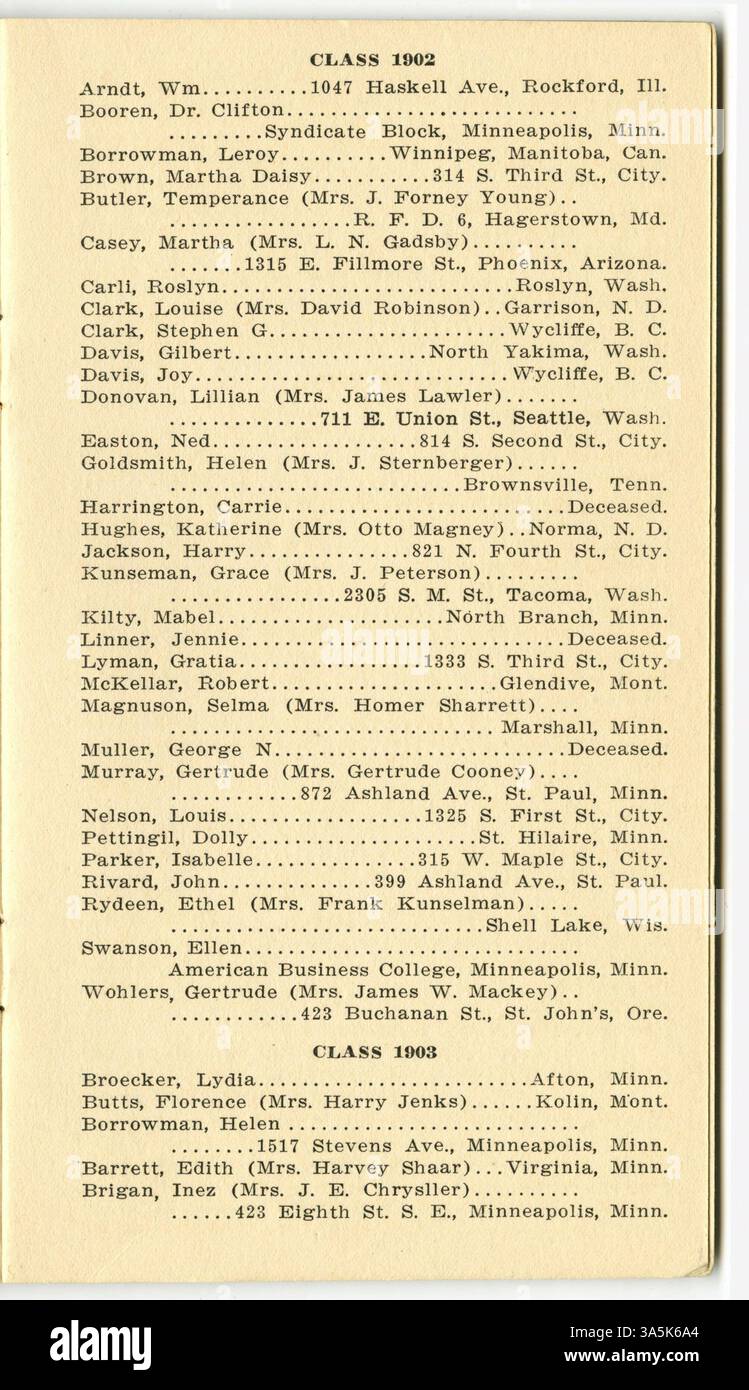 The directory of alumni from Stillwater High School includes names ...