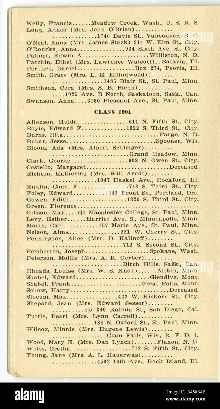 The Stillwater High School Alumni directory includes names, addresses ...