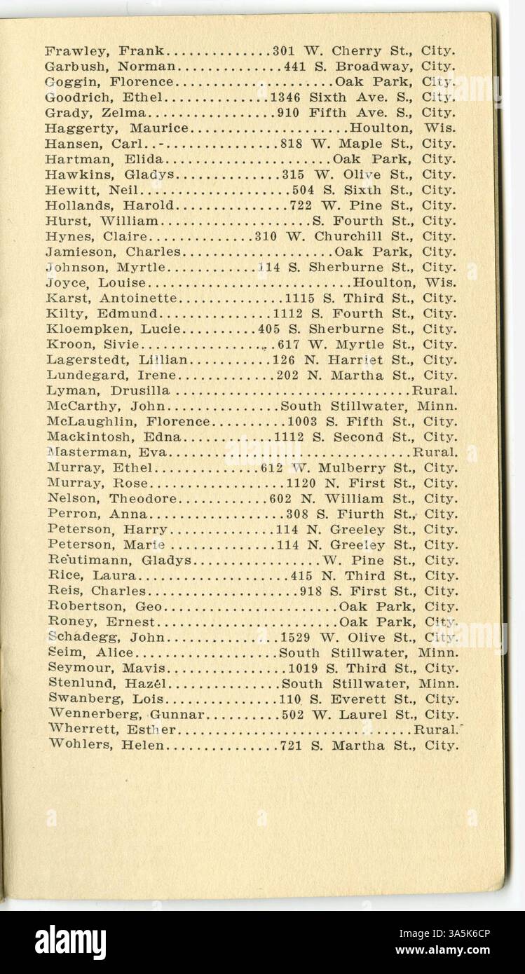 The stillwater high school alumni directory lists names hi-res stock ...