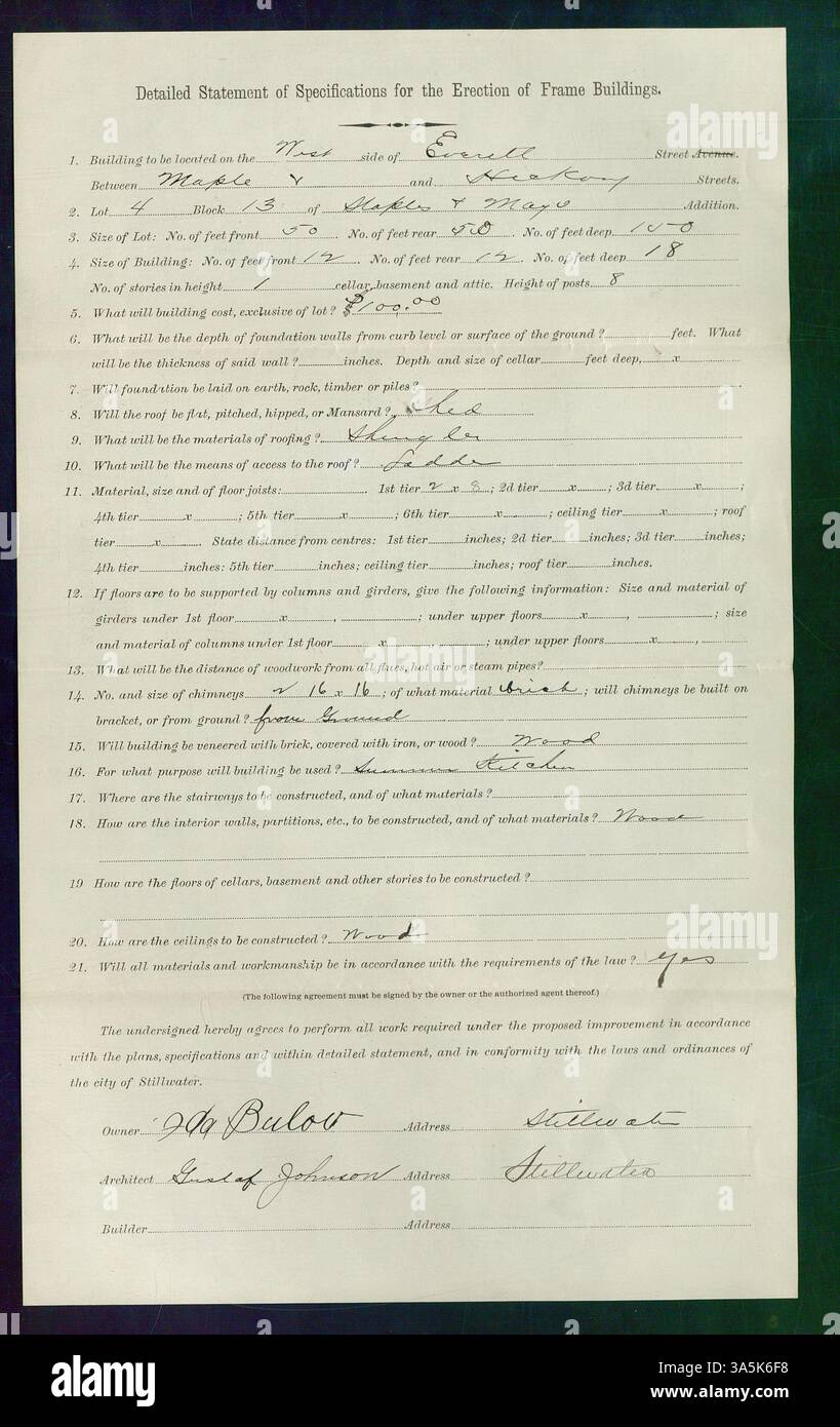 A permit for the construction of a new frame building was granted on ...