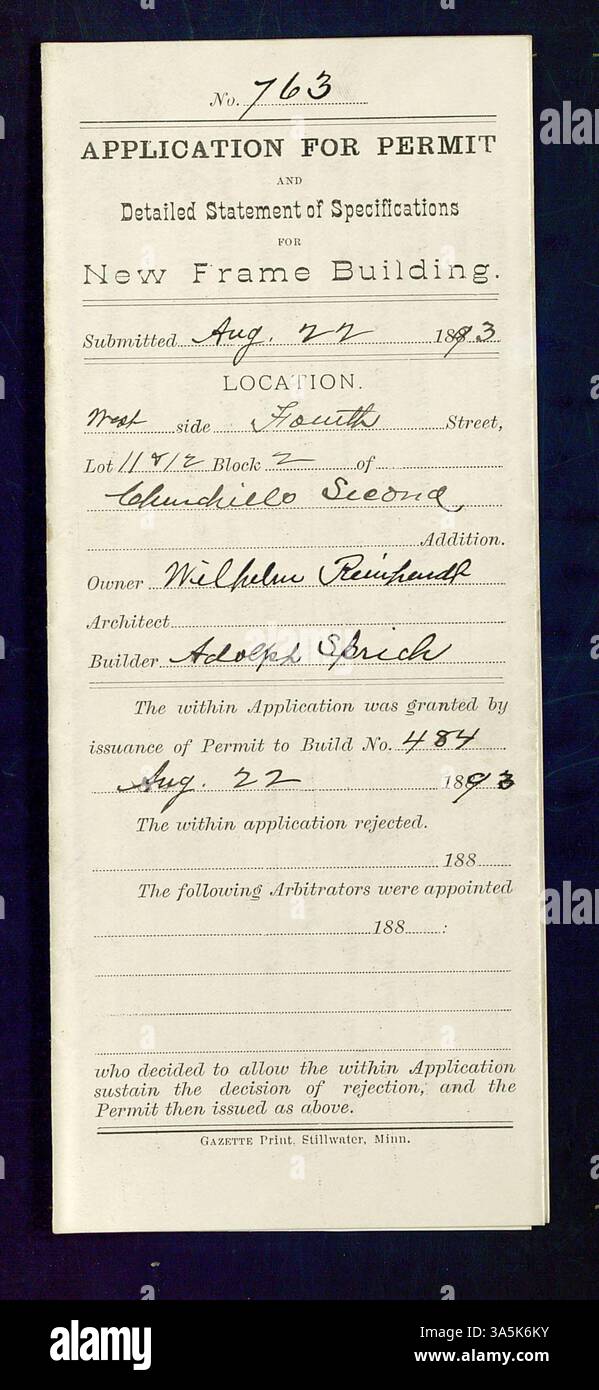 Building permit issued for a new frame building on the west side of ...