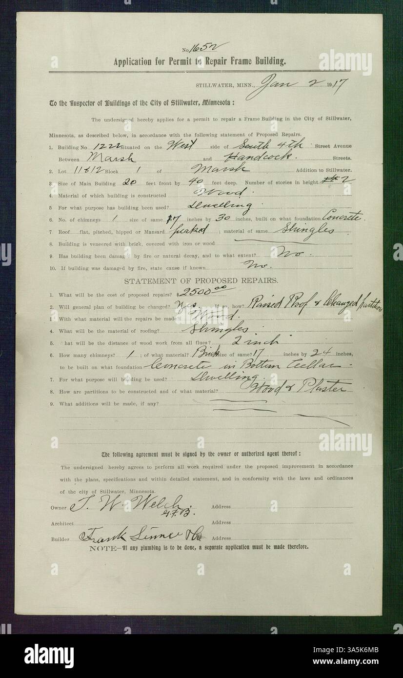 Building permit issued for a new frame building at 1222 East Fourth ...