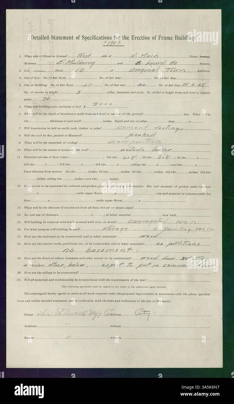 Building permit issued for a new frame building at North Main Street ...