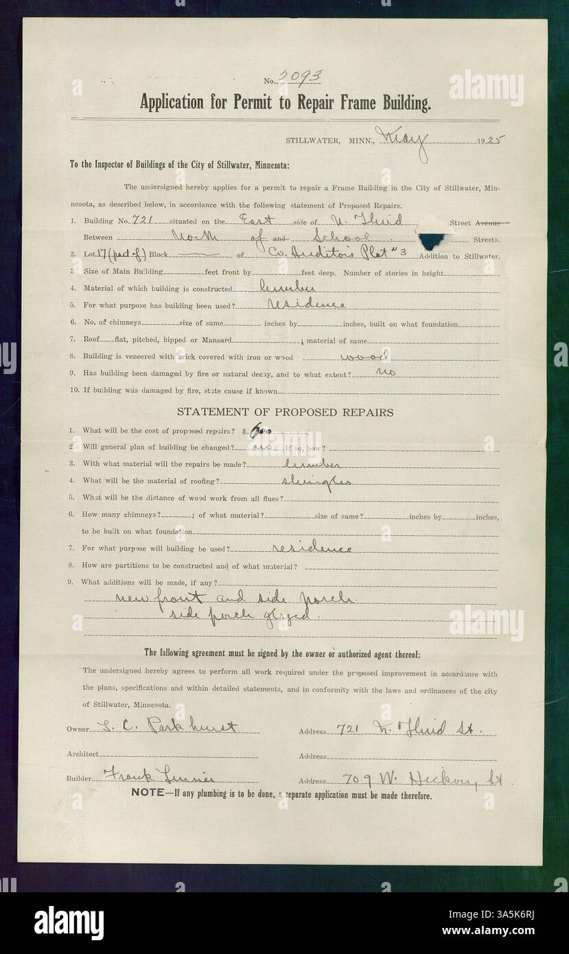 Building permit issued for repairs to a frame building at 721 North ...