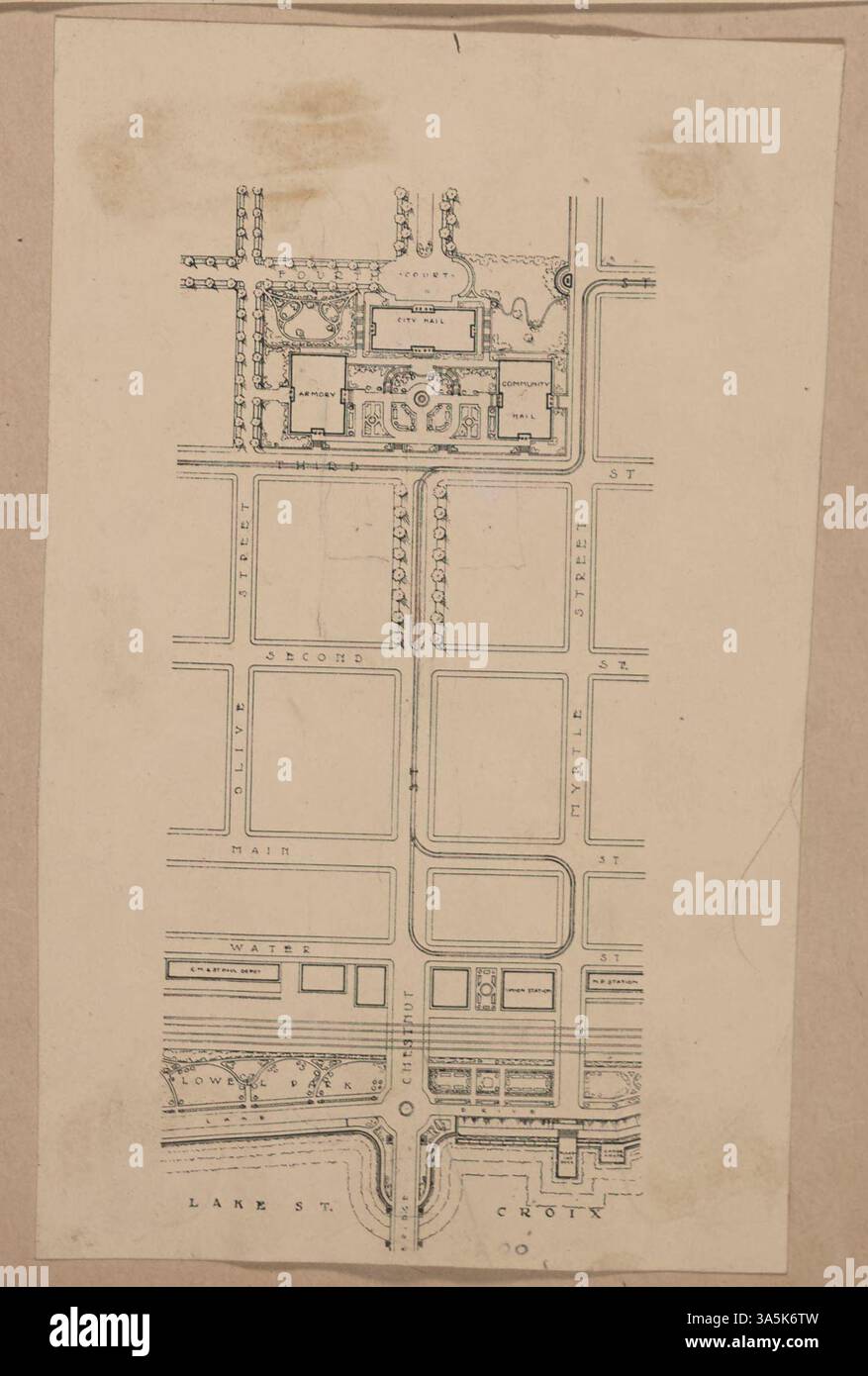 Architectural plan for City Hall, Armory, and Community Hall in ...