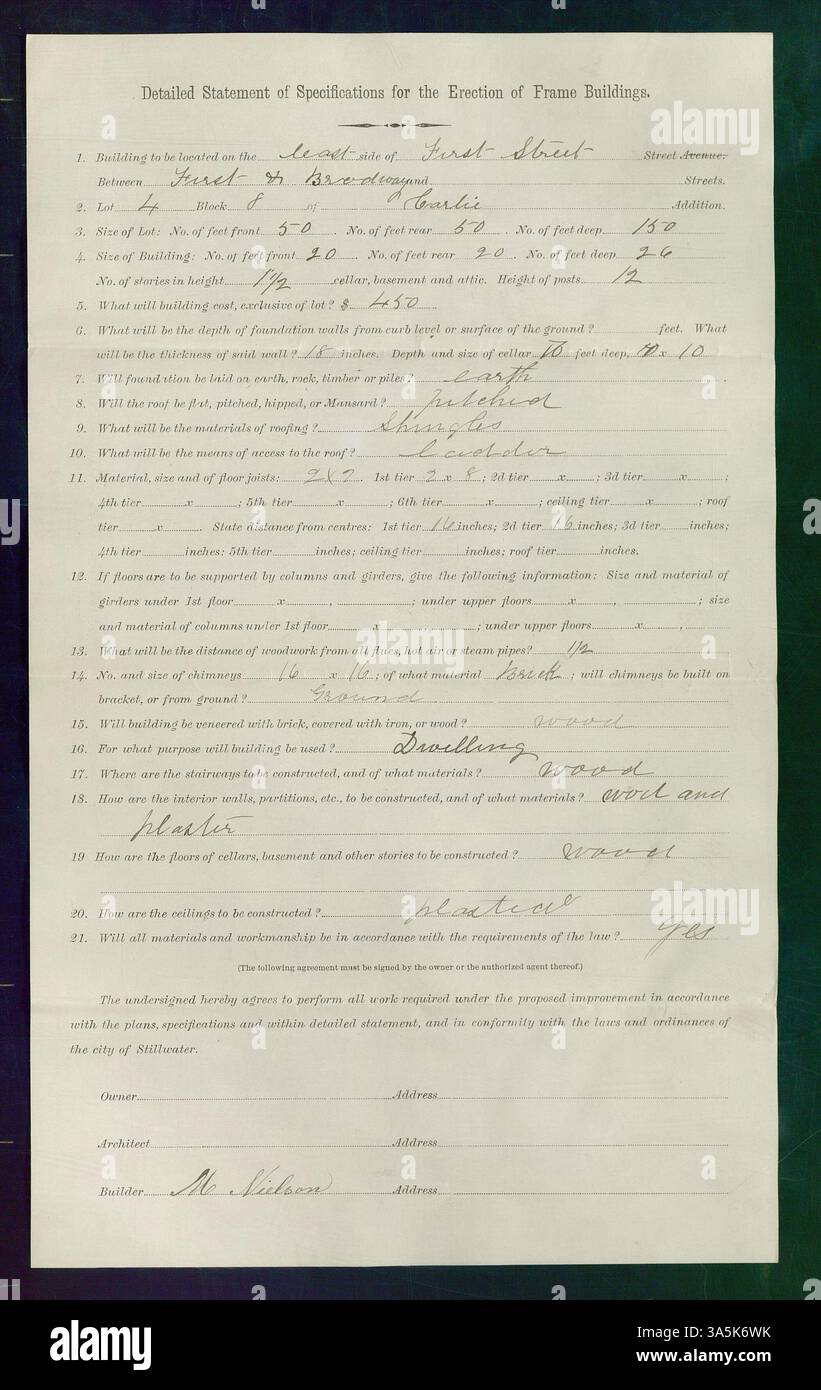 Building permit issued for a new frame building at East side, First ...