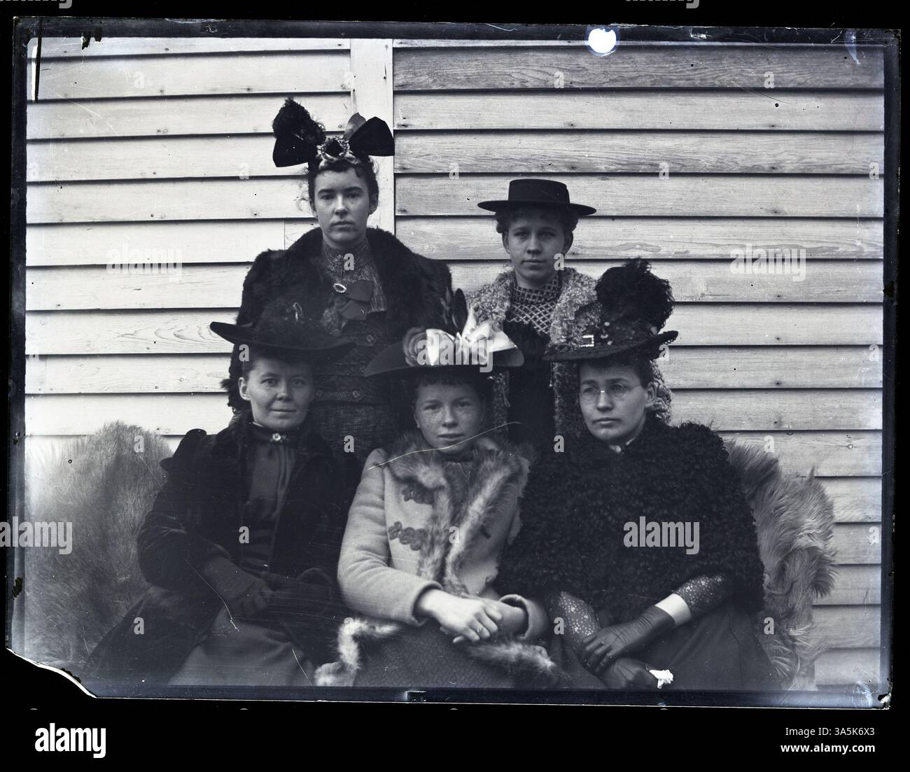 Portrait of Aurora and Selma Holcombe with three friends in Stillwater ...