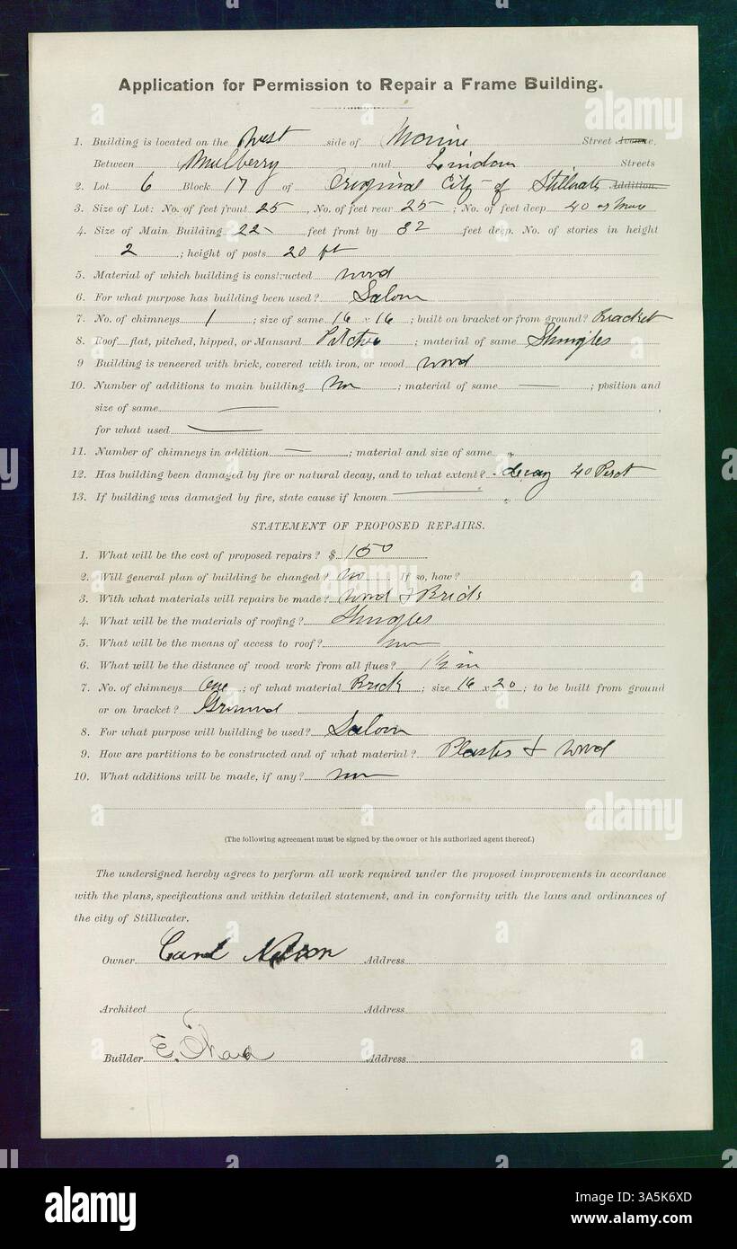 A building permit for repairs to a frame building was granted on July ...