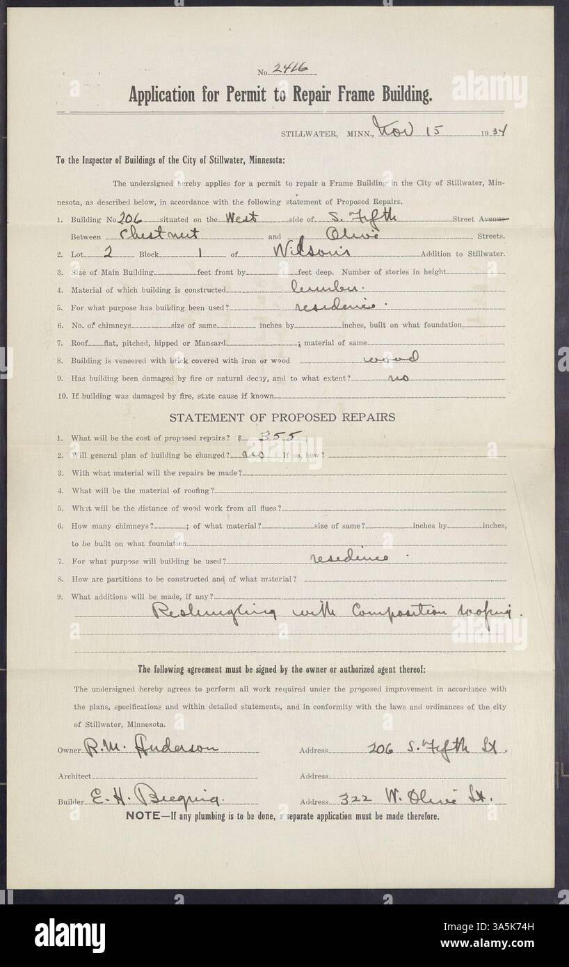 Building permit issued for repairs to a frame building in Stillwater ...