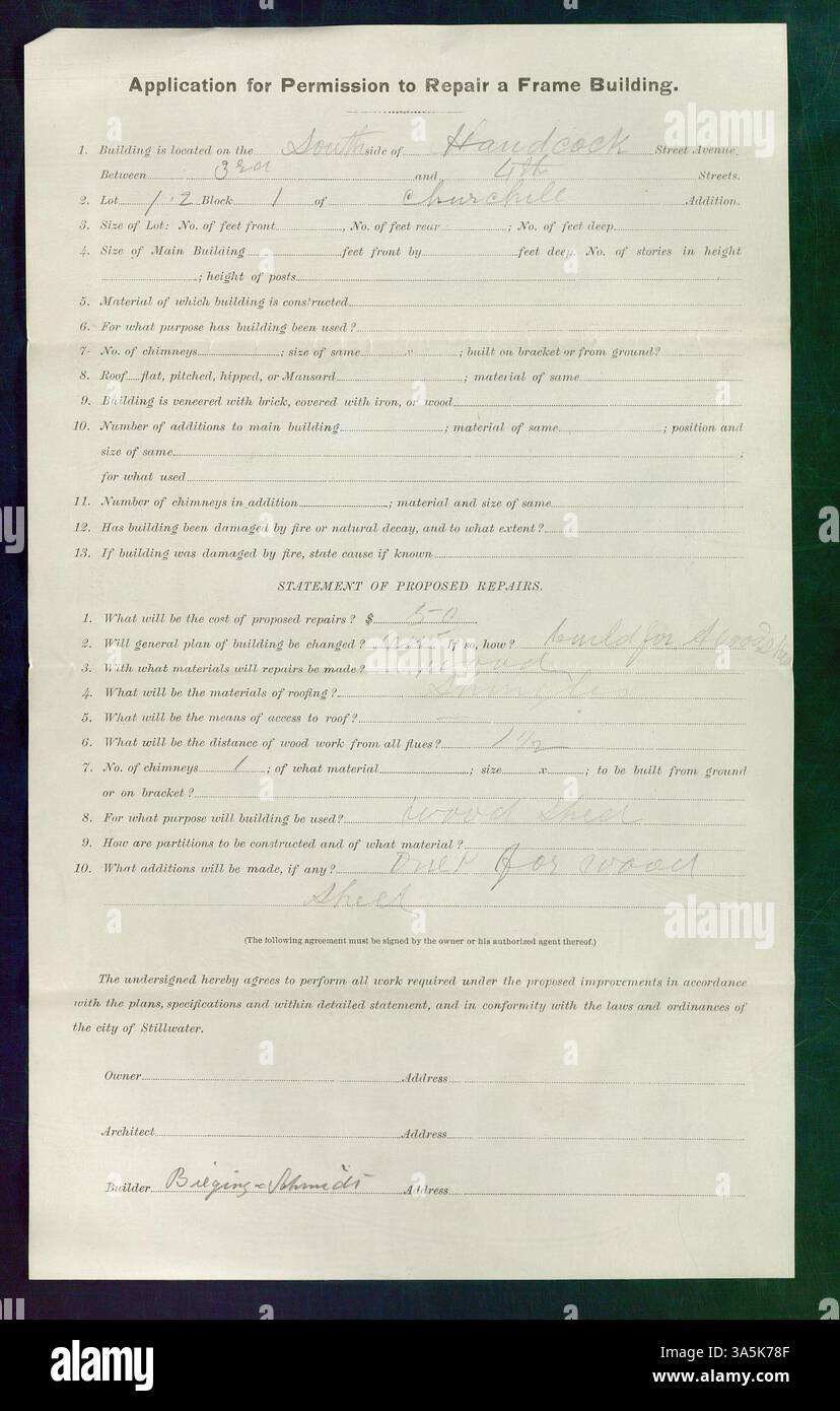 This building permit, issued for the construction of a new frame ...