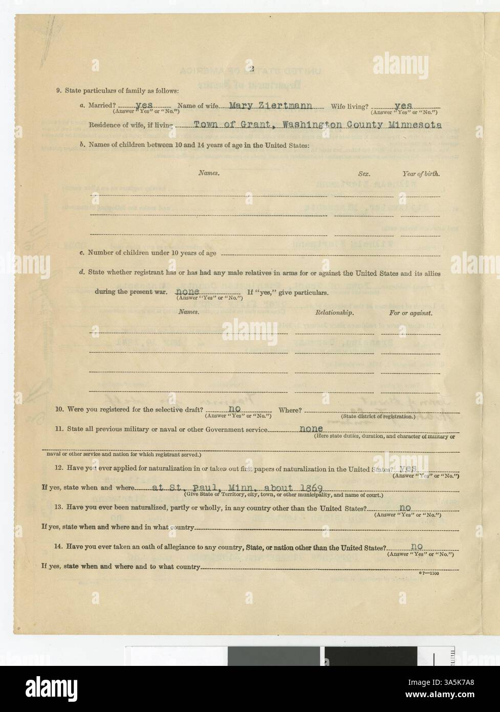 A registration affidavit for Wilhelm Ziertmann, a German alien enemy ...
