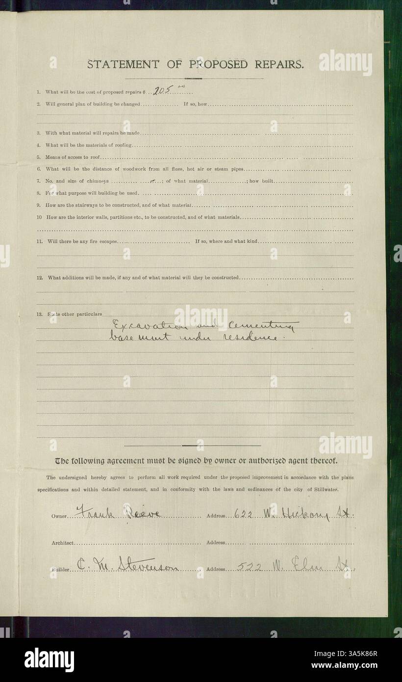 Building permit number 2019, issued in March 1924, approved repairs to ...