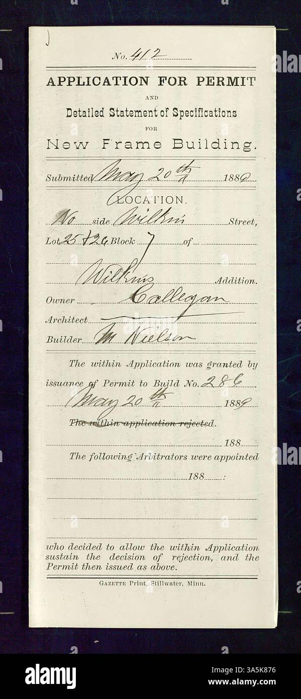 Building permit number 412, granted on May 20, 1889, authorized the ...